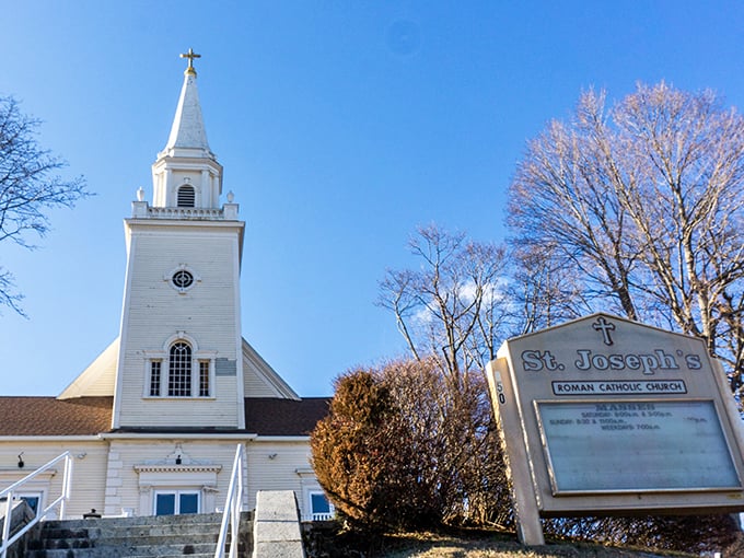 St. Joseph's Church reaches skyward with classic New England grace&mdash;a spiritual landmark that anchors the community through changing times.