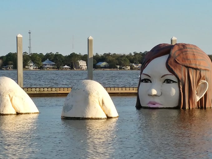 When high tide meets high art. This partially submerged sculpture gives new meaning to "keeping your head above water."