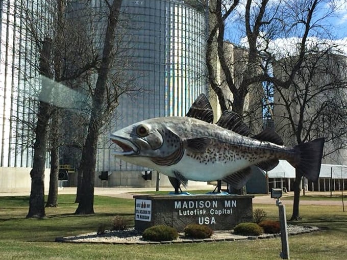 Winter strips the trees bare but the mighty lutefisk remains, standing sentinel through Minnesota's harshest season.