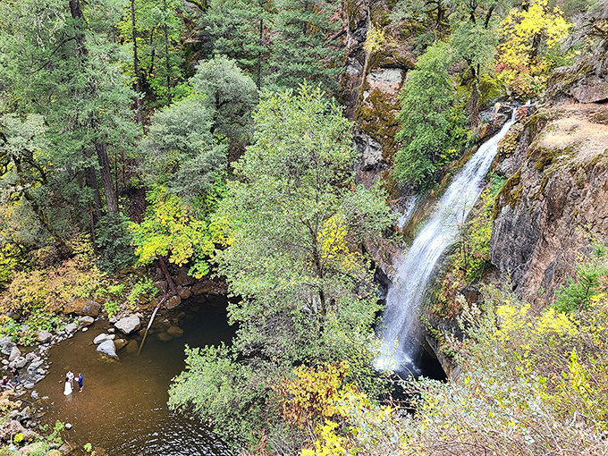 Looking down on Potem Falls from above gives perspective on how water shapes landscapes &ndash; nature's patient sculptor at work.