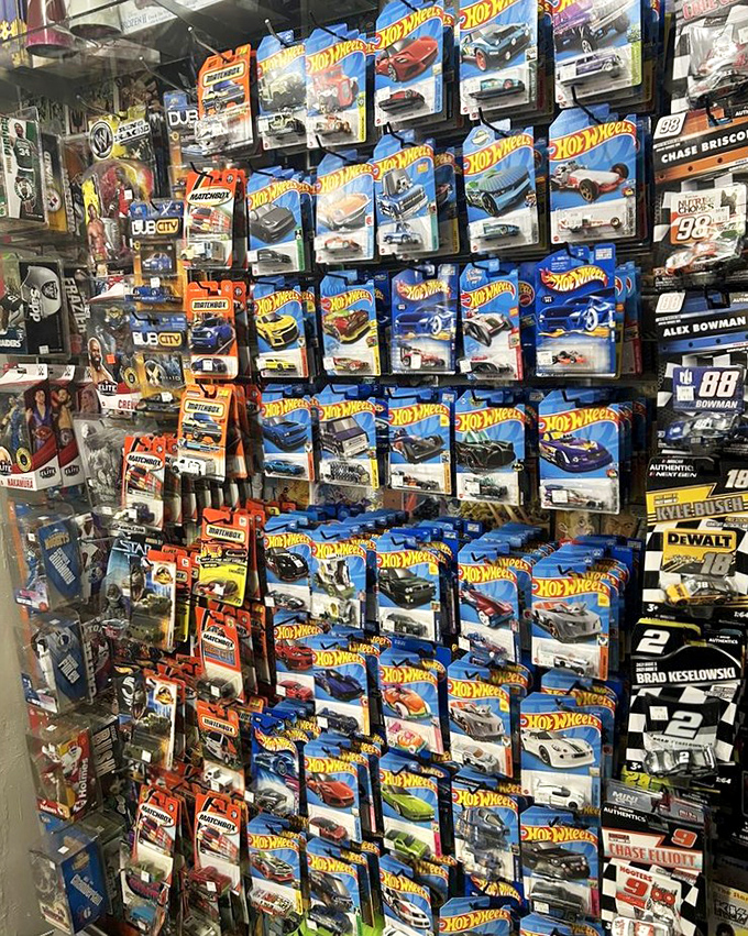 Hot Wheels heaven! Every car collector's childhood dream displayed in pristine packaging, waiting to zoom into someone's heart.