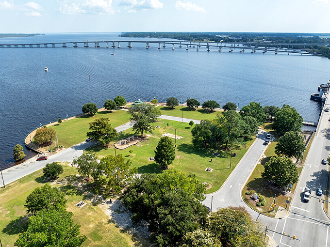 Union Point Park serves as New Bern's front yard, where the Neuse River provides a backdrop more soothing than any meditation app.