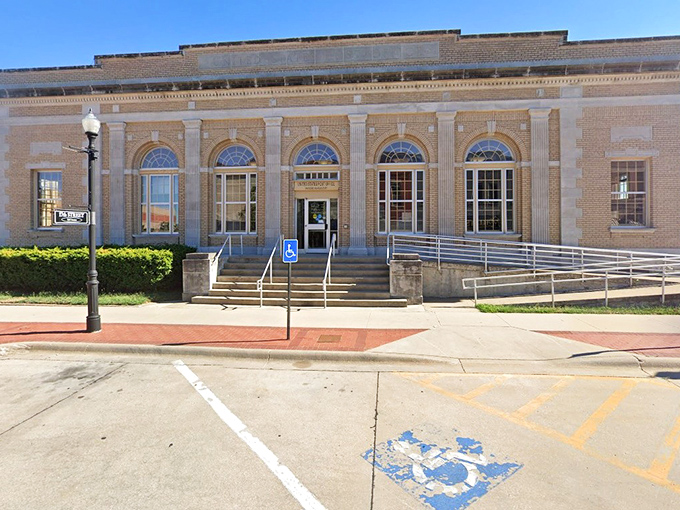 This historic building houses the post office&mdash;where people still occasionally send things called "letters" using an ancient system involving stamps.