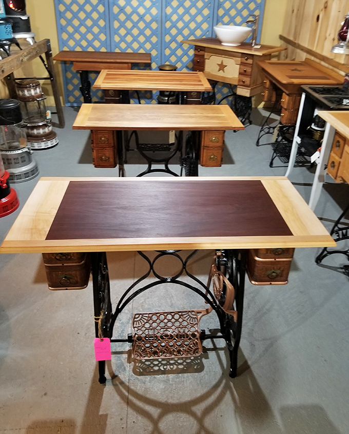 Not just tables&mdash;these repurposed sewing machines showcase Yankee ingenuity at its finest, where function meets undeniable conversation-starting charm.