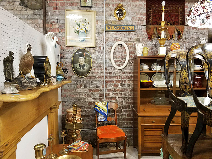 Exposed brick walls make the perfect backdrop for treasures. That vintage lamp would look perfect in your reading nook, wouldn't it? 