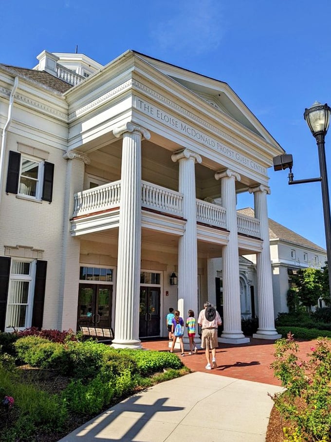 The Eloise McDonald Propst Guest Center welcomes visitors with columns that would make Thomas Jefferson nod in approval. Southern hospitality with architectural flair.