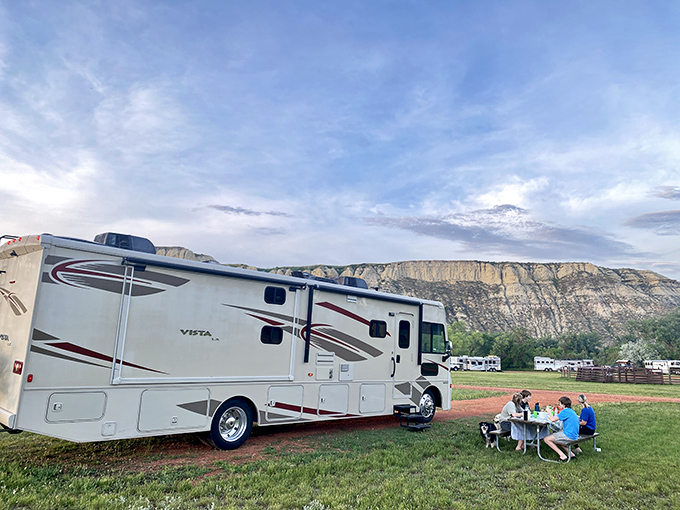 Family dinner with a backdrop that makes restaurant views seem pointless. The best reservation in North Dakota doesn't require a phone call.
