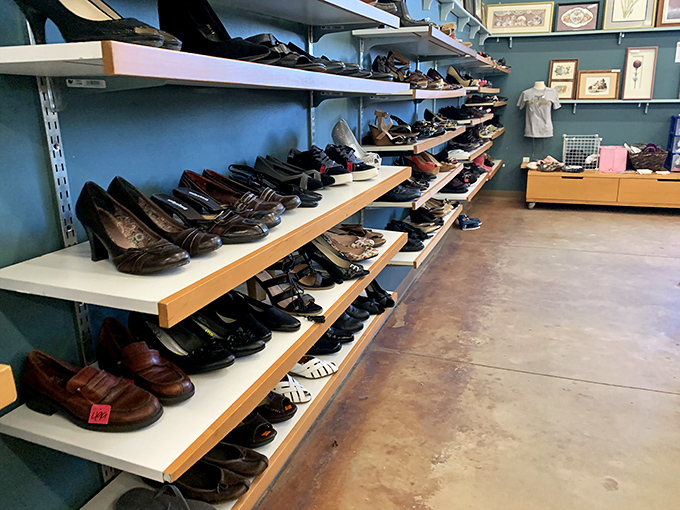 Shoes lined up like soldiers ready to march home with you for less than a tank of gas.