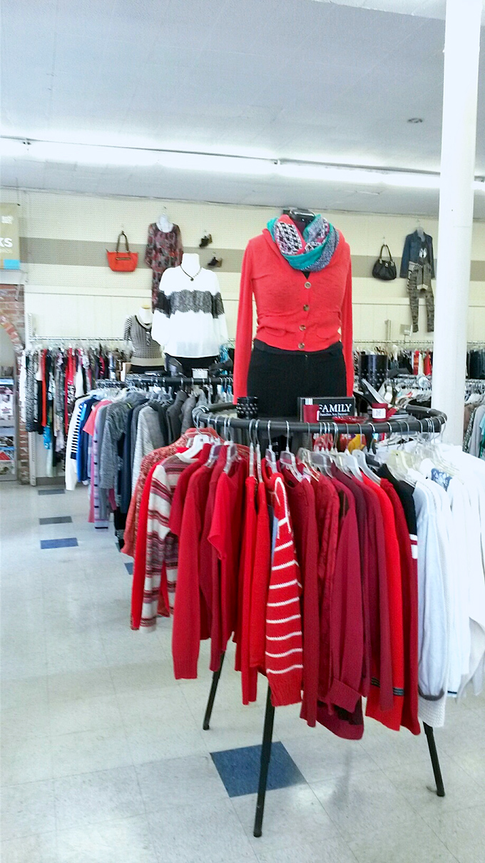 A rainbow of red sweaters and cardigans awaits, proving that second-hand style can look first-class without the luxury price tag.