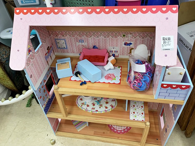 A miniature dollhouse waiting for its next family&mdash;childhood magic at secondhand prices that would make any grandparent smile.