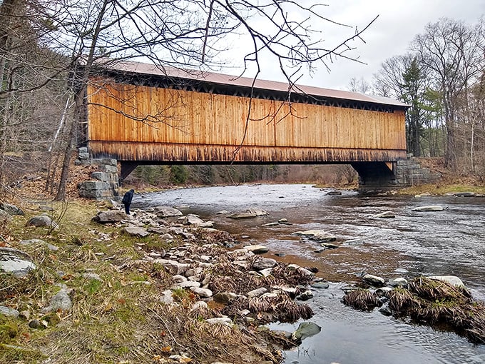 Wright's covered bridge spans more than just water&mdash;it connects present to past, offering shelter to both travelers and memories along the Sugar River.