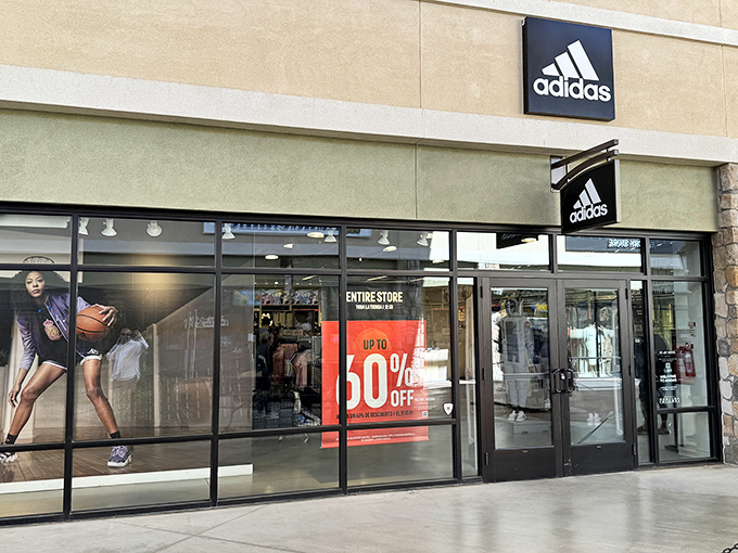 The Adidas storefront promises athletic achievement through osmosis. Just owning those shoes makes you 50% more likely to consider jogging someday.