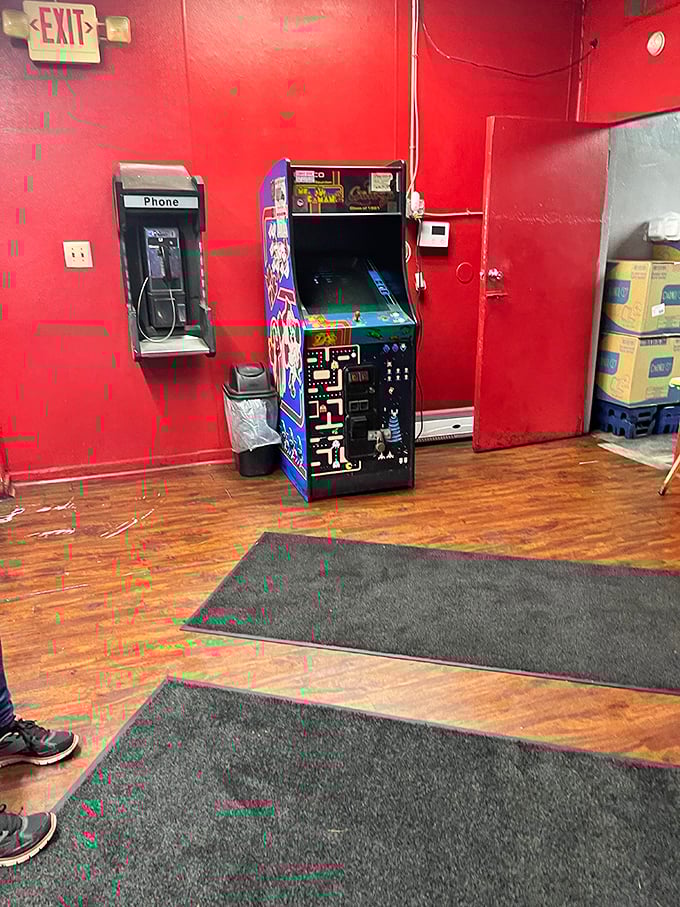 While waiting for your order, challenge the Ms. Pac-Man machine. Just don't get sauce on the joystick!