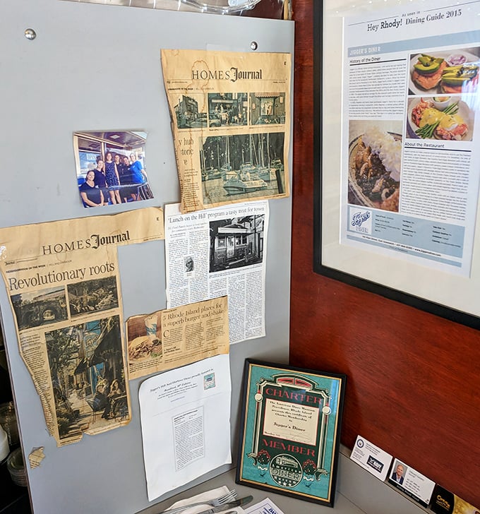 The wall of fame tells stories of Jigger's history through yellowed newspaper clippings. Every great diner deserves its place in local lore.