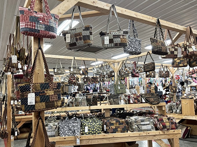 Hanging gardens of handbags! These quilted totes showcase Amish craftsmanship that puts mass-produced accessories to shame.