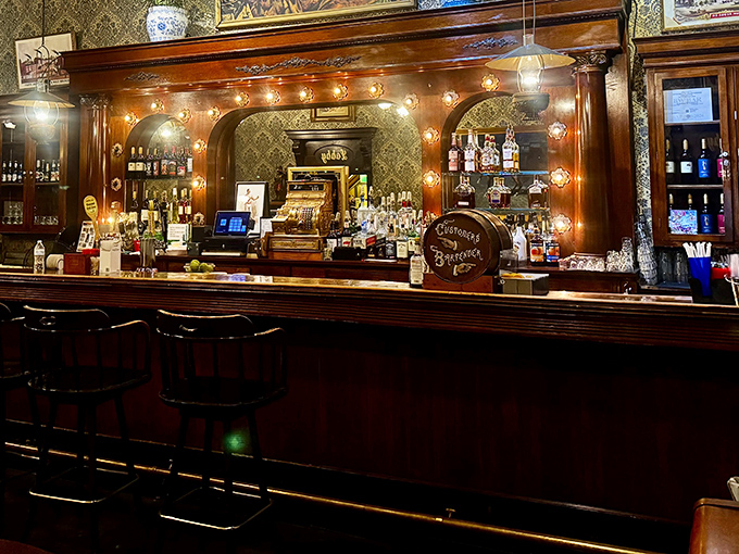 The bar where liquid courage is dispensed before the tie-cutting ceremony. Many a necktie has met its fate after a visit here.