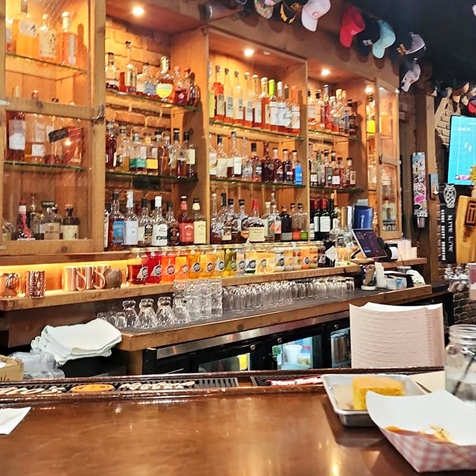 Behind this bar, bourbon and barbecue form a perfect union. The extensive selection suggests they take their liquid pairings as seriously as their smoke.