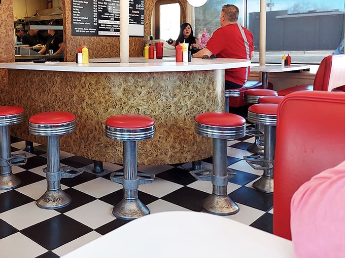 The counter culture is alive and well at Bobo's, where the black and white checkered floor and vintage stools set the stage for burger-based happiness.