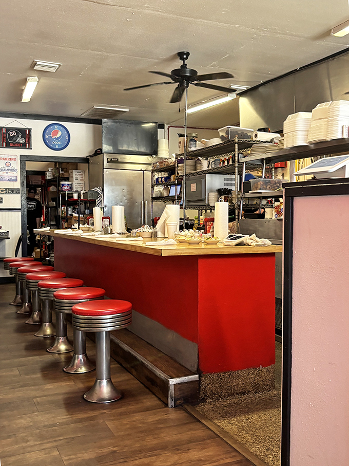 The heart of any great diner: a counter where regulars perch and stories flow as freely as the coffee.