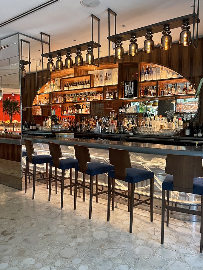 The bar at Novikov doesn't just serve drinks&mdash;it showcases them in a theatrical display of bottles that promises liquid adventures from around the world.