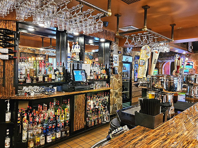 A bar stocked for serious business&mdash;where decisions between bourbon and scotch are treated with the gravity they deserve.