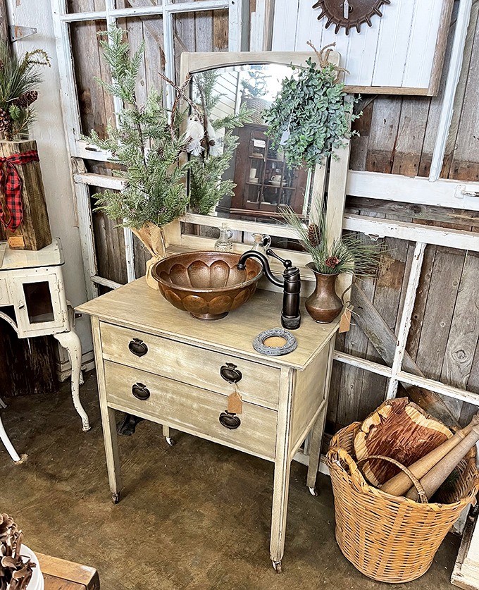 Farmhouse chic before HGTV made it a thing. This weathered vanity brings authentic character that can't be mass-produced at big box stores.