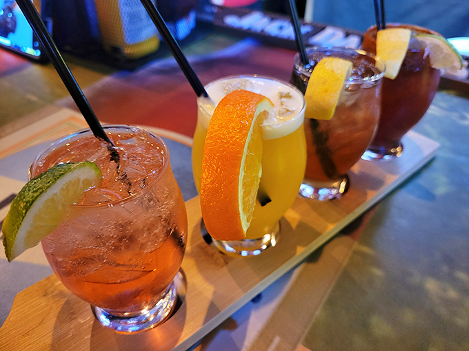 Cocktails lined up like colorful soldiers ready to march alongside your BBQ feast&mdash;each garnish a little flag of flavor.