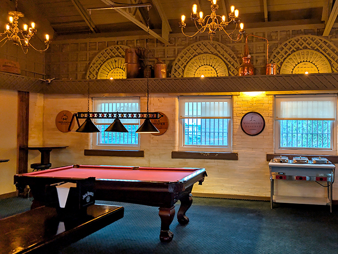 A billiard table beneath ornate jail windows creates the most unexpected game room you'll find in any Ohio restaurant today.