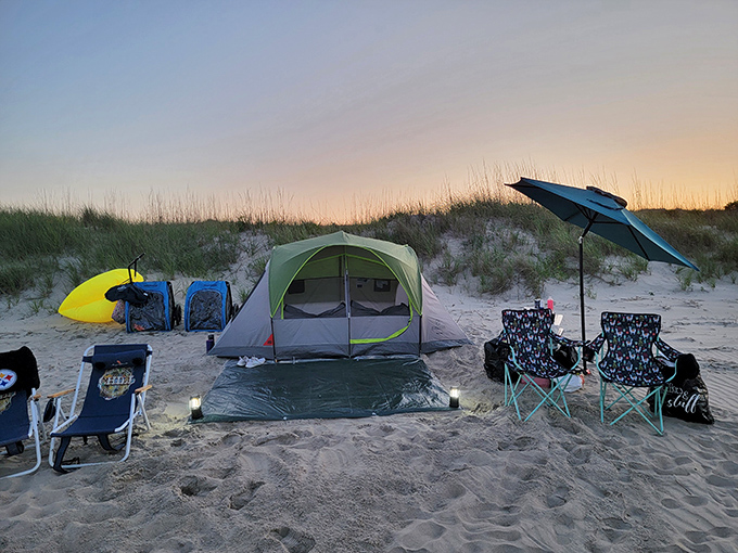 Beachfront real estate, False Cape style&mdash;where your temporary address is "Sand Dune Lane" and stars provide the ceiling lighting.