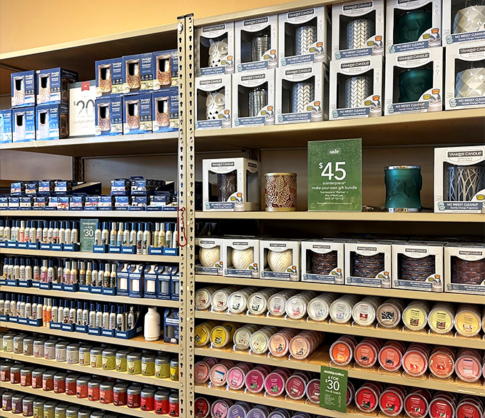Yankee Candle's wall of scented possibilities &ndash; where "Autumn Wreath" lets you experience fall year-round without the leaf-raking commitment.