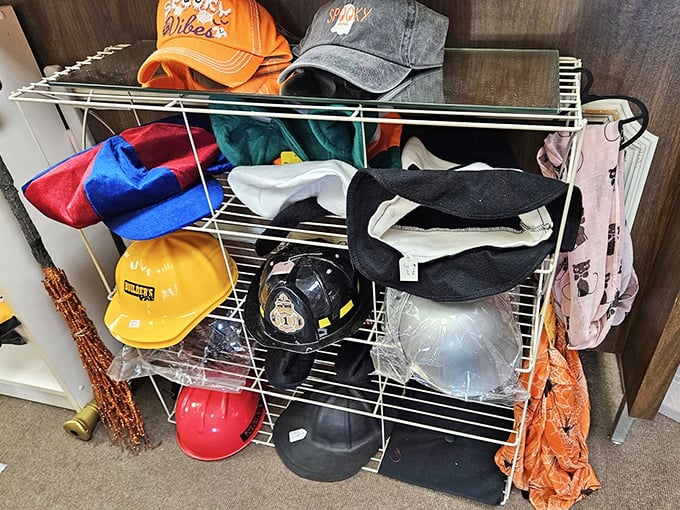 From firefighter helmets to baseball caps, this headwear collection offers identity transformations for less than a haircut.