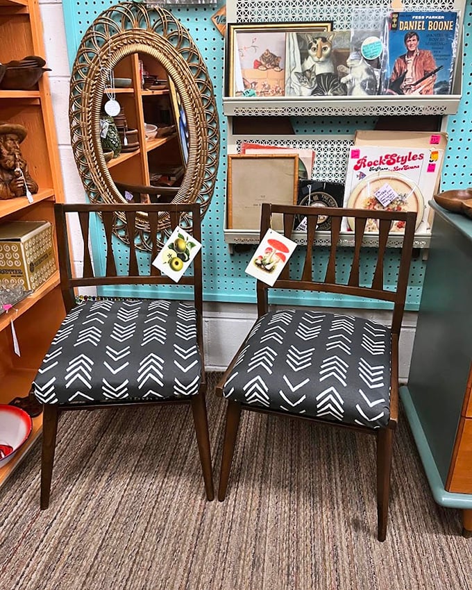 These mid-century chairs with their geometric upholstery aren't just furniture &ndash; they're time machines to your grandparents' first apartment.