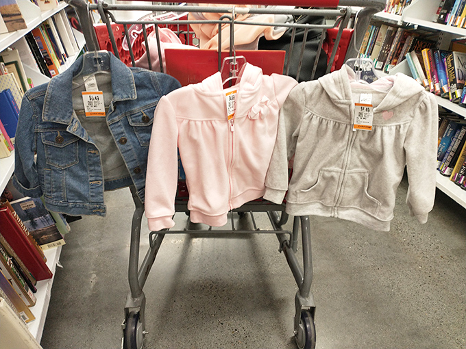 Tiny jackets with original tags prove that kids outgrow clothes faster than parents can remove price stickers.