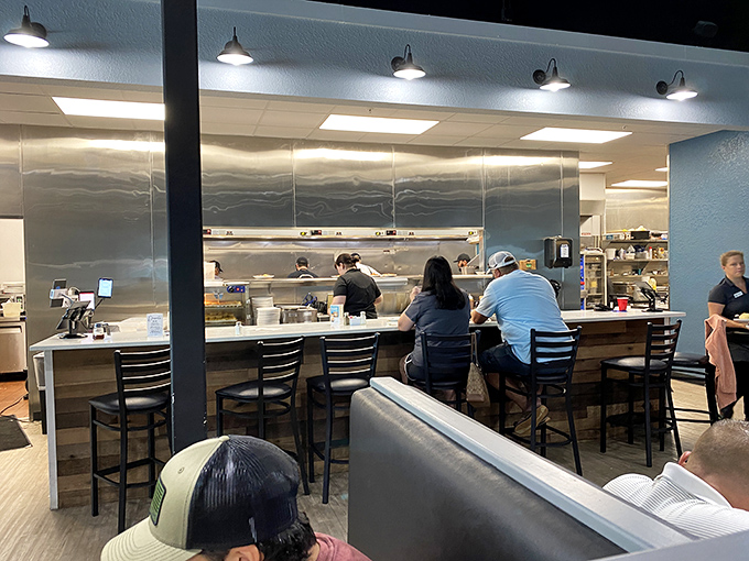 The counter seating offers front-row tickets to the culinary show. Sometimes watching your meal come together is half the pleasure.