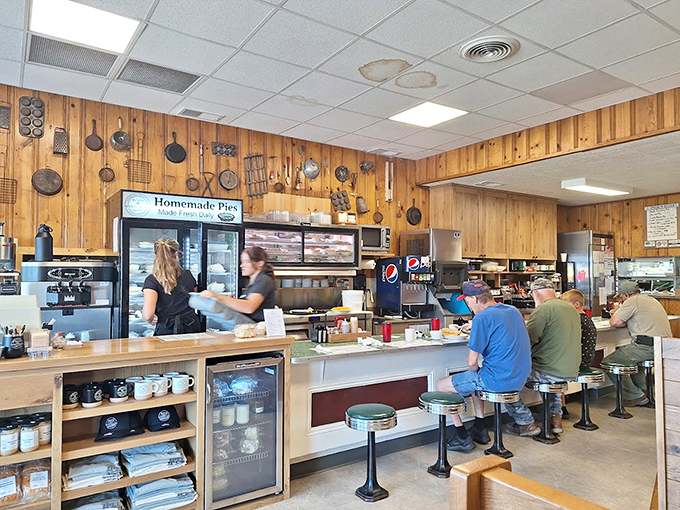 The counter area where pie dreams come true. That dessert case in the background is where willpower goes to die.