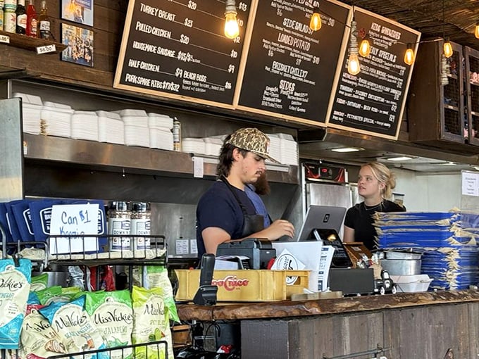 Where barbecue magic happens. The counter staff at Back Beach are the gatekeepers to smoked meat paradise, and they take that responsibility seriously.