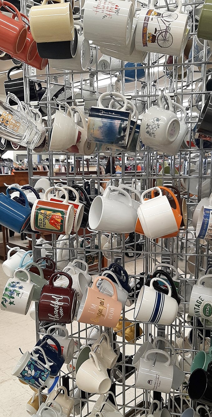Mug collectors, shield your wallets! This rotating display of personality-on-a-handle will test your kitchen cabinet space limits.