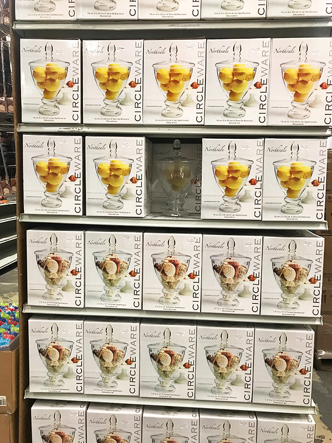 Decorative glassware that looks expensive enough to display prominently but costs little enough to actually use without anxiety.