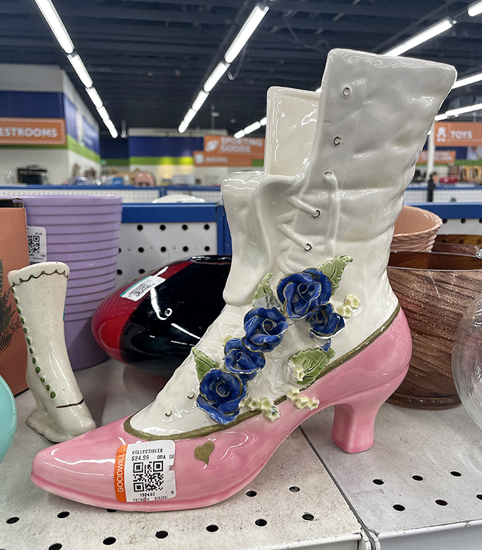 The porcelain boot vase&mdash;proof that someone's questionable gift becomes another's ironic centerpiece. Marie Kondo would be so conflicted.