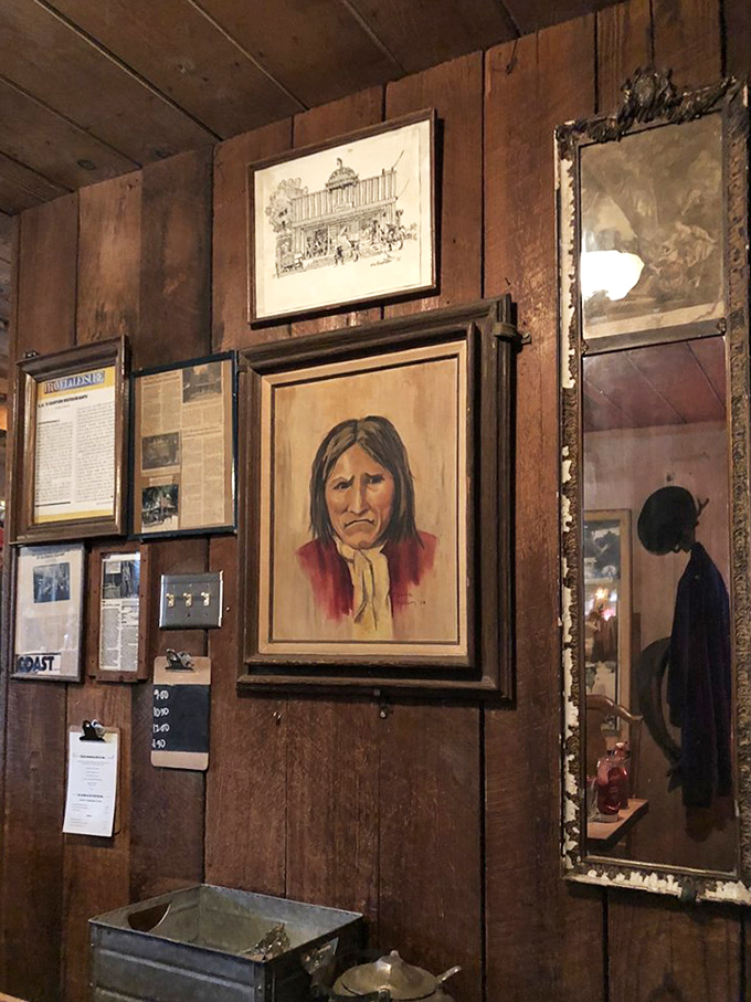 The walls tell stories the menu can't&mdash;Native American portraits and vintage photographs creating an atmosphere no designer could replicate.