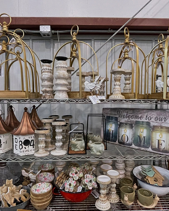 A display that whispers "farmhouse chic" before farmhouse chic was something your daughter-in-law discovered on Pinterest.