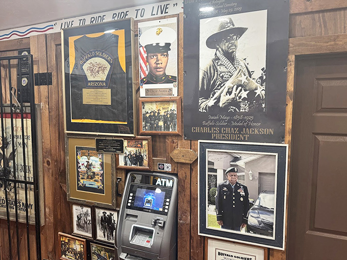 The walls tell as many stories as the bartenders. Military memorabilia honors those who served, while modern conveniences (like that ATM) keep things practical.