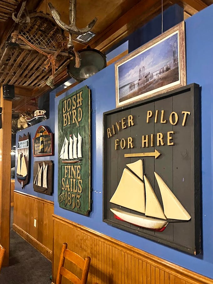 The walls tell sea stories while you dine. These nautical artifacts aren't just decoration &ndash; they're conversation starters between bites of crab legs.