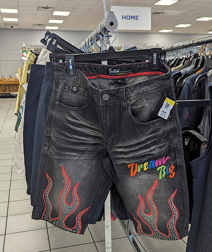 These flame-adorned "Dream Big" jeans tell a story of fashion ambition that's both cautionary and inspiring. The previous owner clearly dreamed differently.