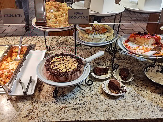 The dessert section&mdash;where diet plans go to die happily and German chocolate cake sits like royalty among its sweet kingdom subjects.