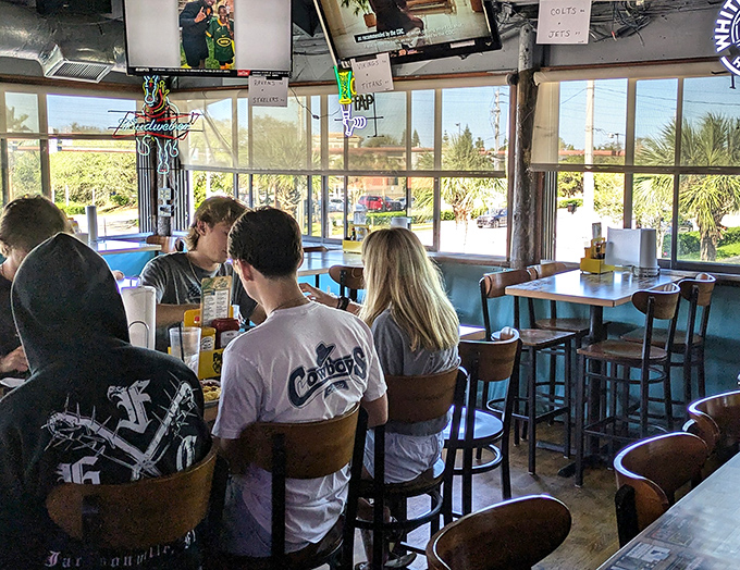 The bar area&mdash;where strangers become friends over cold drinks and the shared understanding that calories don't count when you're on vacation.