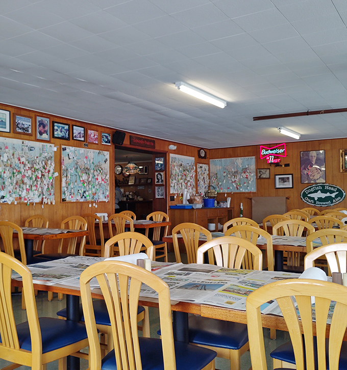 Wooden chairs, paper-covered tables, and walls full of memories create the kind of atmosphere that fancy restaurants spend fortunes trying to replicate.
