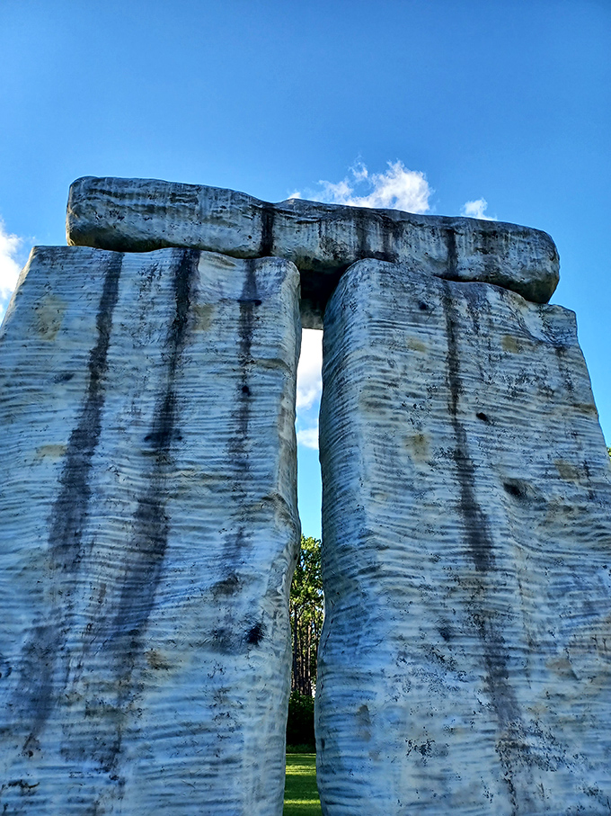 Up close, the craftsmanship of these "stones" reveals impressive attention to detail. The weathered texture makes you almost forget they're fiberglass imposters.
