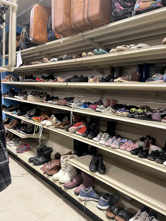 Footwear for every occasion, from hiking boots to dress shoes, all hoping for one more adventure. 