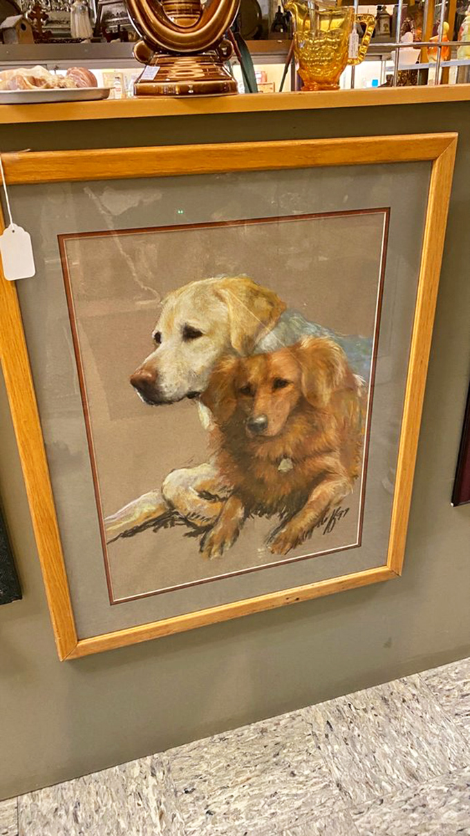 A framed dog portrait capturing the nobility of canine companionship with actual brushstrokes and artistic talent.